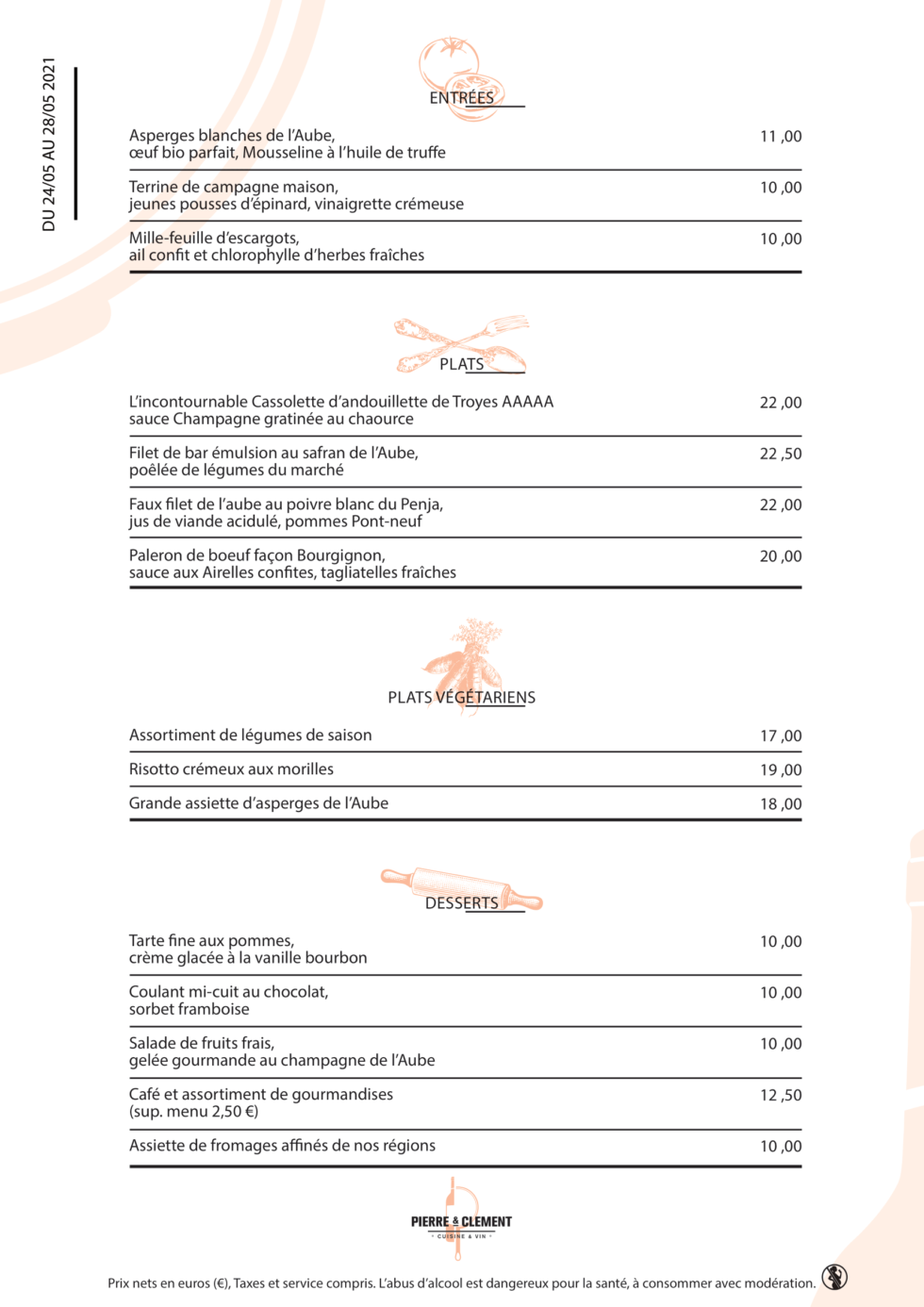 Menu - Pierre & Clément - Cuisine & Vin